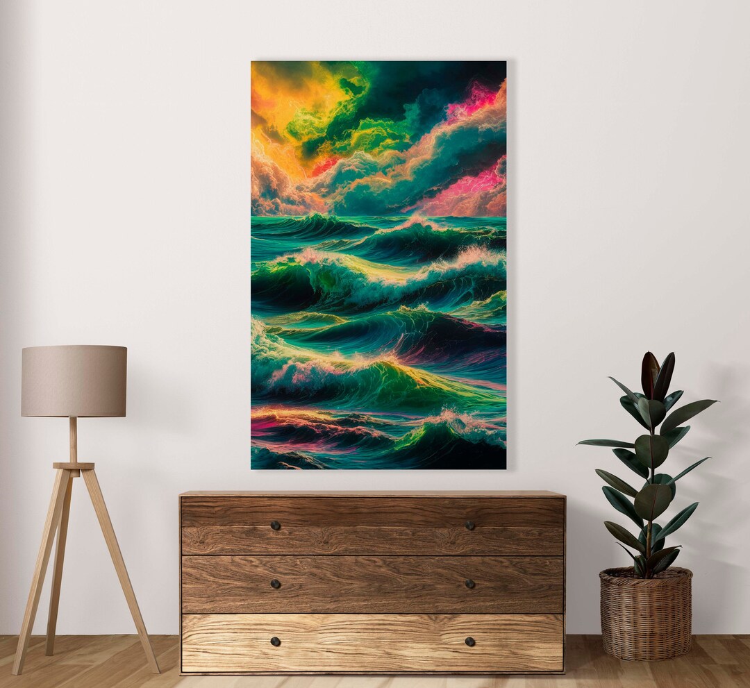 Choppy Ocean Landscape Poster. Set of 1 JPG Image, Oceanic Waves Decor ...