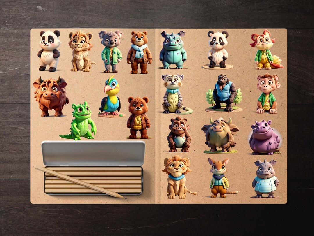 Cute Pixar Wild Animals Clipart. Bundle of 20 PNG Pixar Friendly ...