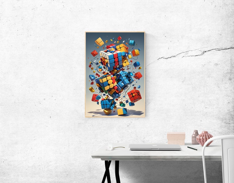 Rubik's Cube Explosion Poster, Set of 3 Printable Images, Room ...