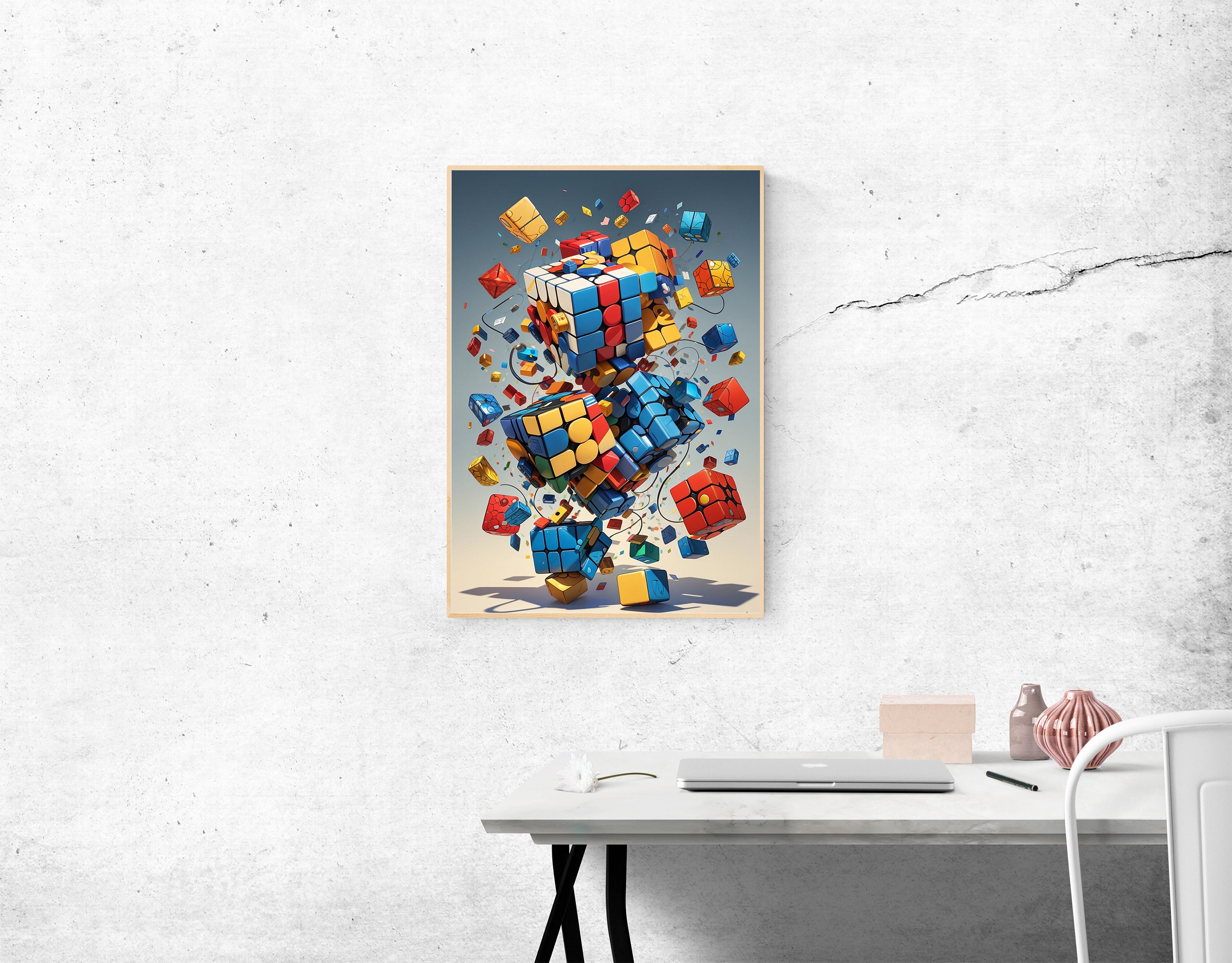 Rubik's Cube Explosion Poster, Set of 3 Printable Images, Room ...