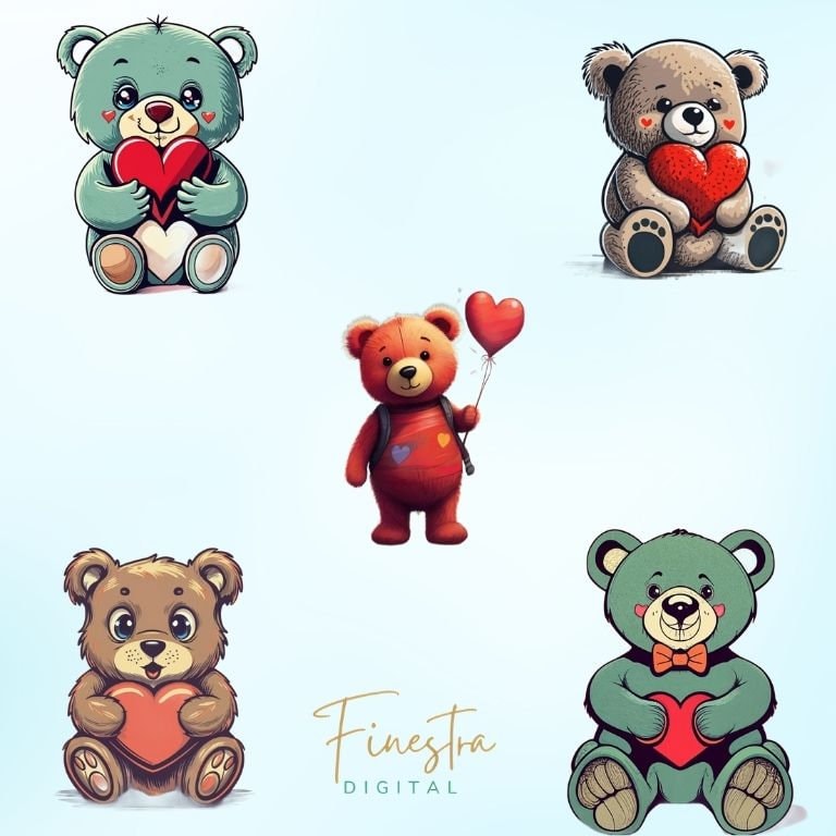 Valentine Teddy Bear Clipart. Bundle of 20 PNG San Valentine's Day ...
