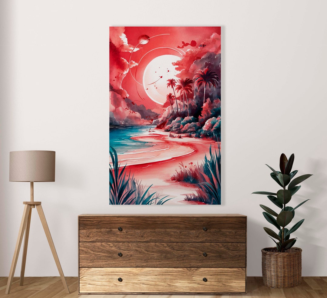 Red Sunset Beach Scene Poster. Set of 1 JPG Image, Mars Beach ...