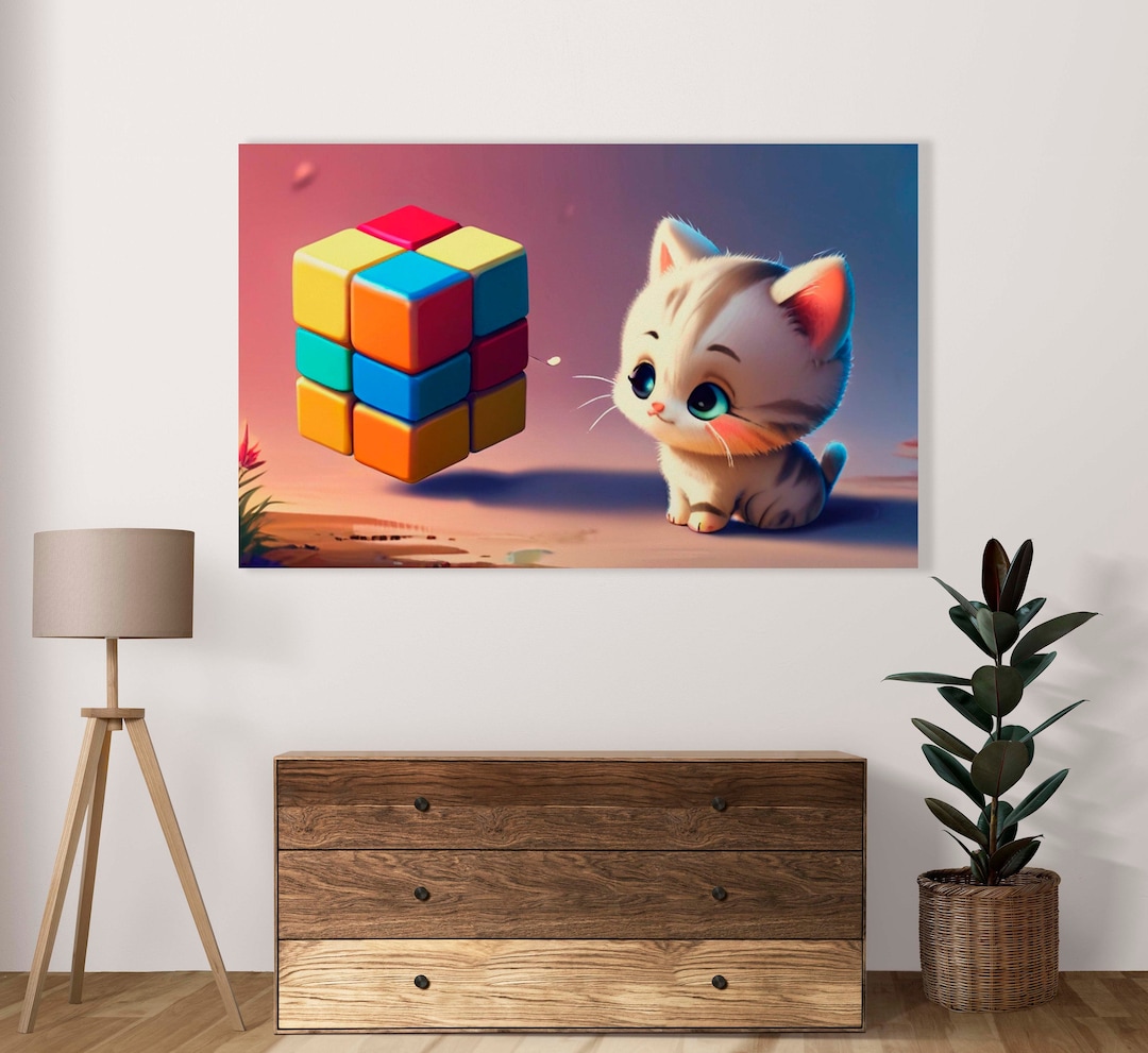 Cute Cartoon Kitty Cat Poster. Set of 1 Printable Image, Nursery Decor ...