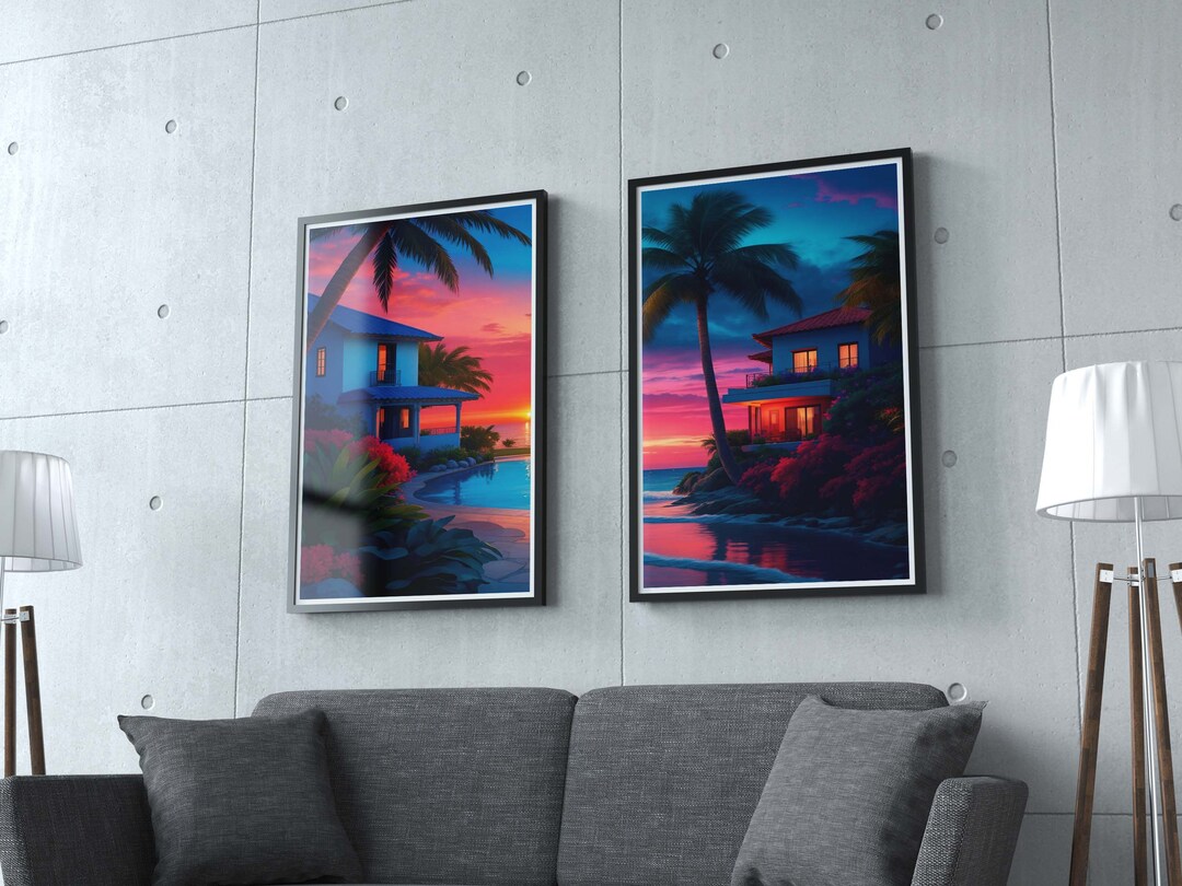 House on the Beach Landscape Poster, Set of 3 Printable Art, Living ...