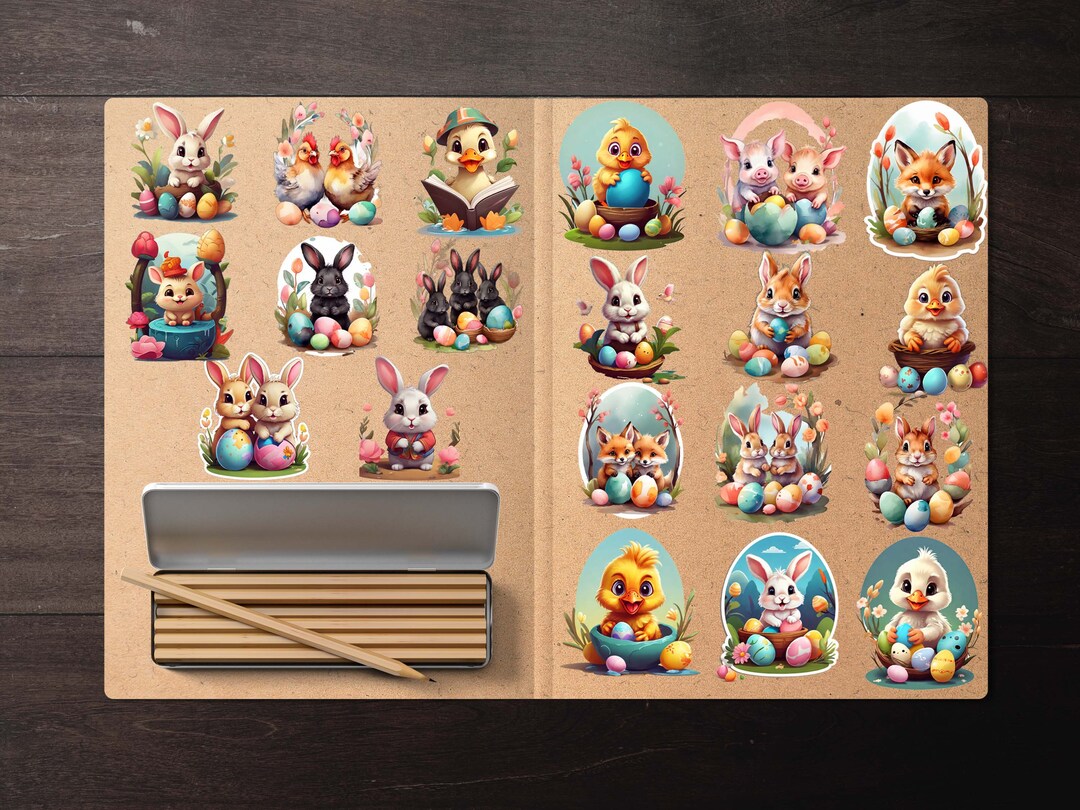 Cute Easter Day Clipart. Bundle of 20 PNG Easter Animals Stickers. Cute ...