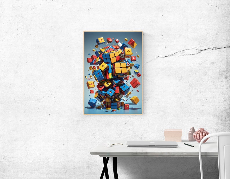 Rubik's Cube Explosion Poster, Set of 3 Printable Images, Room ...