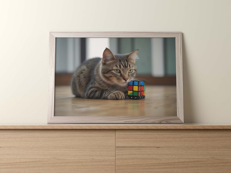 Realistic Cat With Rubik Cube Poster. Set of 1 Printable Image, Home ...