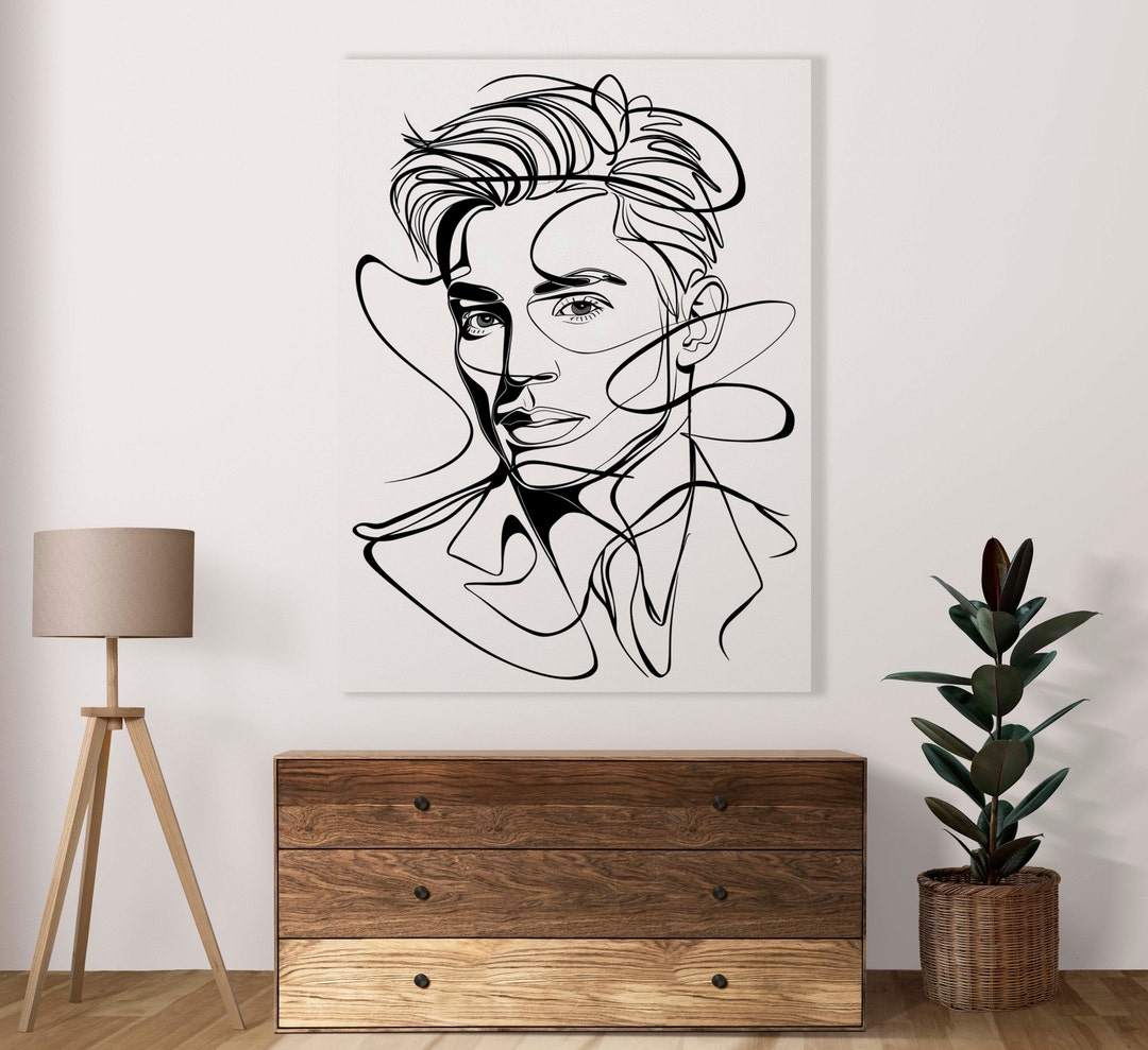 One Line Trace Man Portrait Poster. Set of 1 JPG Image, Gorgeous Man ...