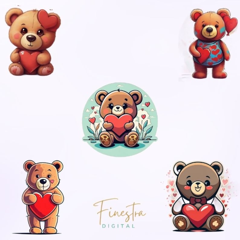 Valentine Teddy Bear Clipart. Bundle of 20 PNG San Valentine's Day ...