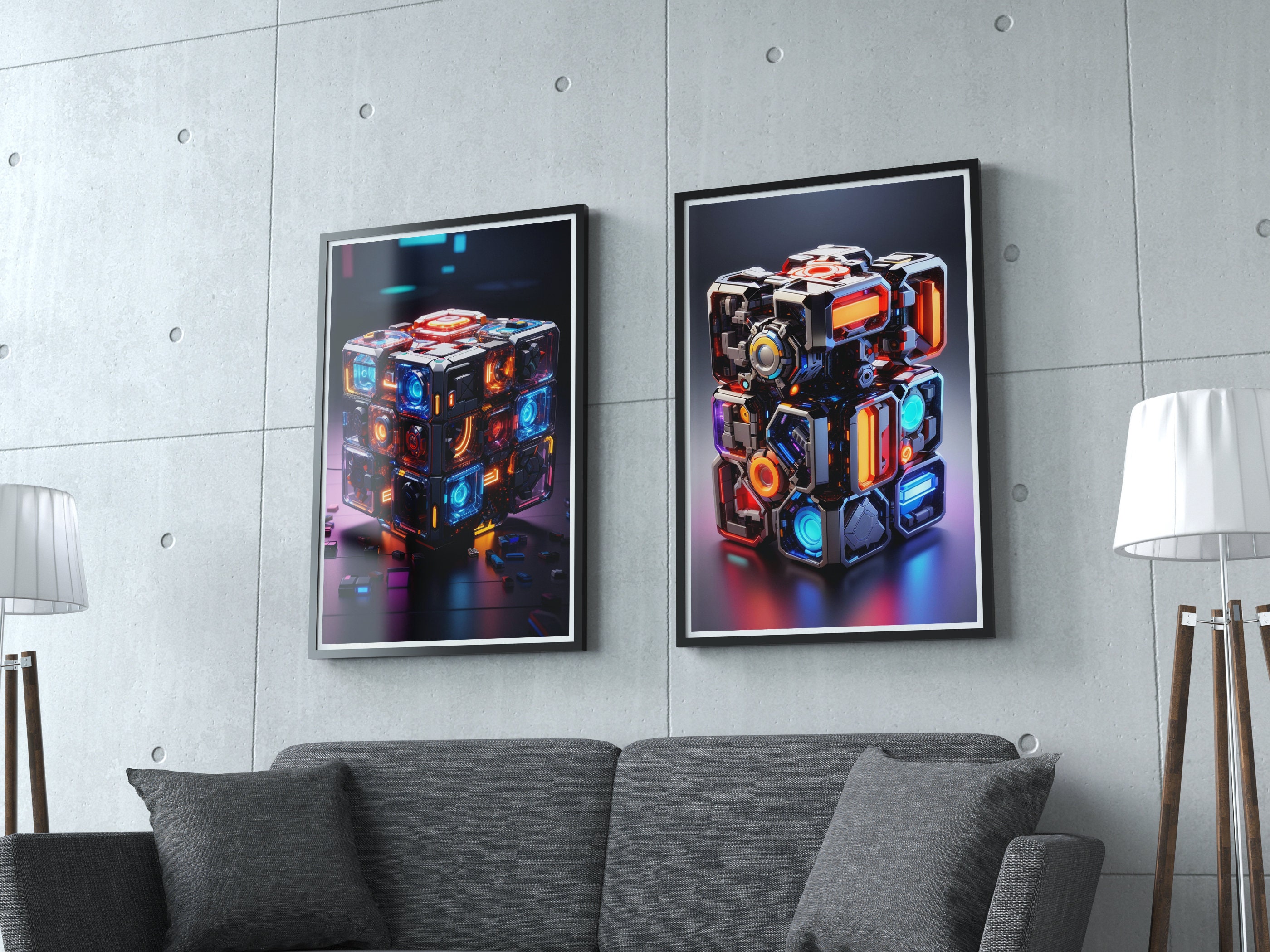 Robotic Rubik's Cube Poster, Set of 3 Printable Images, Living Room ...