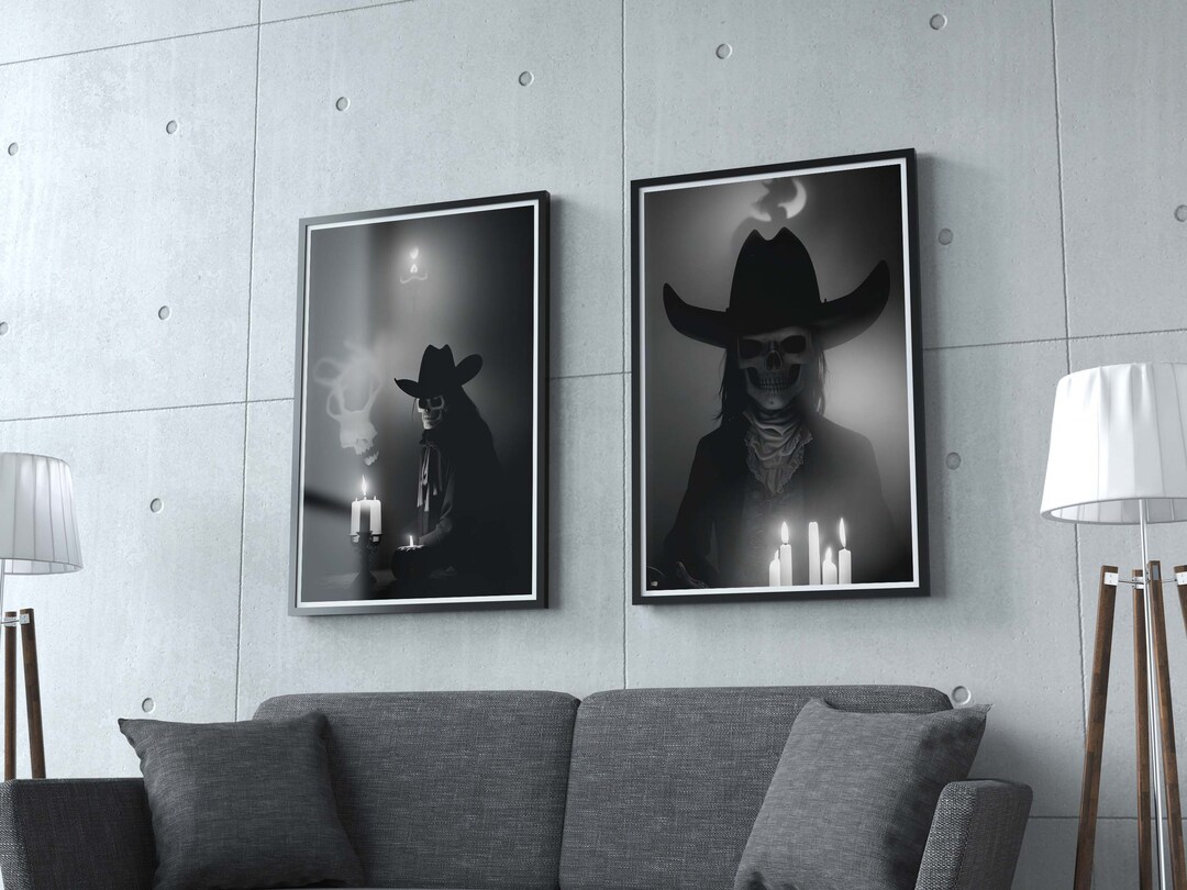 Western Skeleton Poster, Set of 3 Printable Art, Space Decoration ...