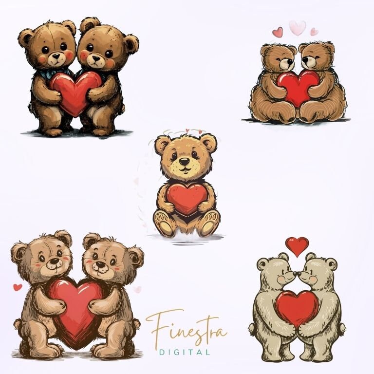 Valentine Teddy Bear Clipart. Bundle of 20 PNG San Valentine's Day ...