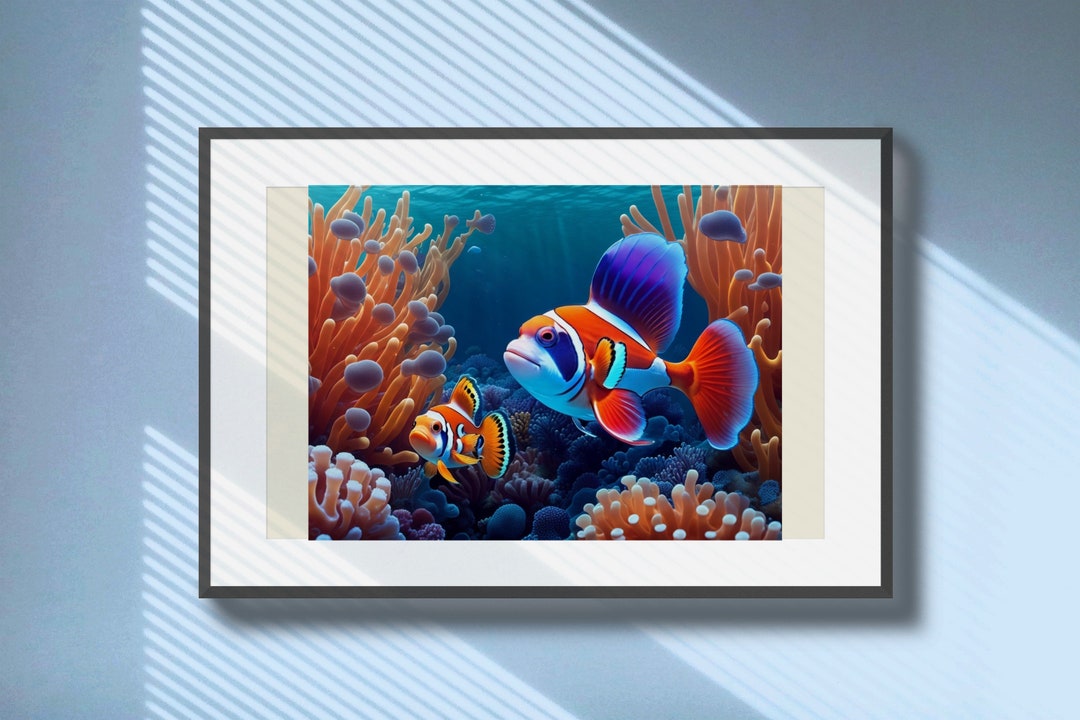 Clownfish in Anemone Poster, Set of 3 Printable Art, Clownfish Portrait ...