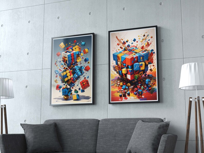 Rubik's Cube Explosion Poster, Set of 3 Printable Images, Room ...