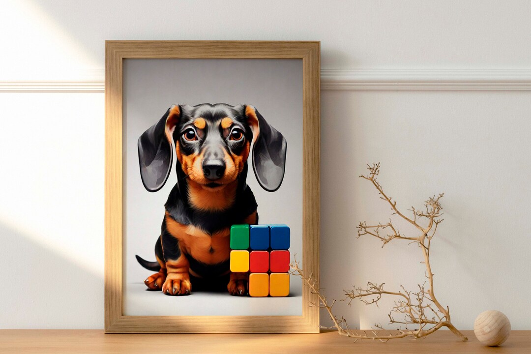 Dachshund Dog With Rubik Cube Poster. Set of 1 Image, Room Art Decor ...