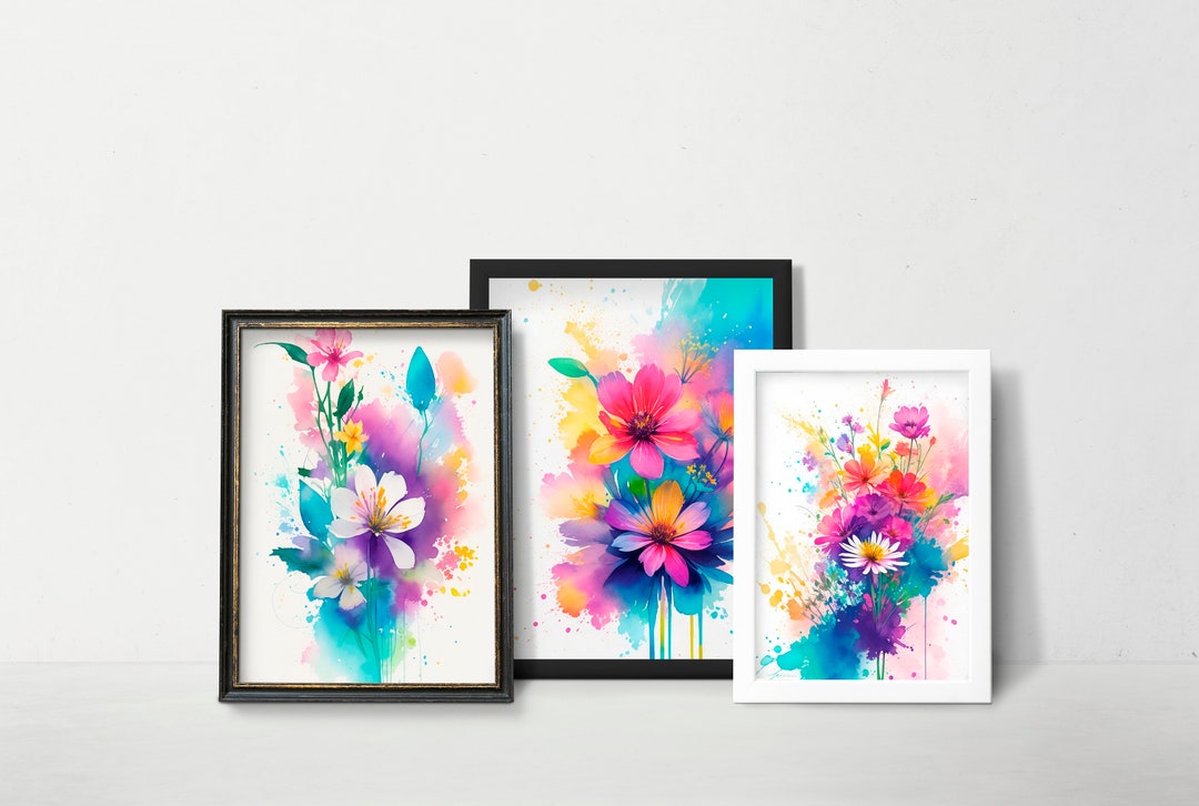Watercolor Wildflower Splash Poster Flowers Poster Set of 3 - Etsy