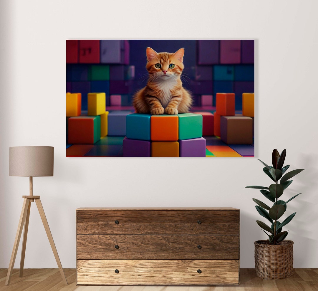 Orange Cat Sit in Cubes Poster. Set of 1 Printable Image, Home Artwork ...
