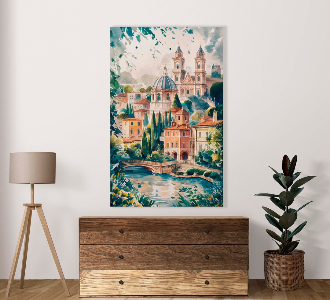 Antique Village Scene Poster. Set of 1 JPG Image, Rustic City ...