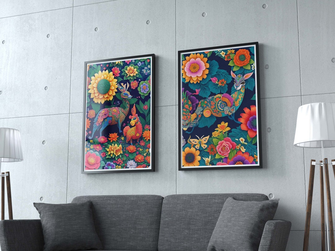 Enchanting Alebrijes Among Flowers Poster, Set of 3, Wall Art Decor ...