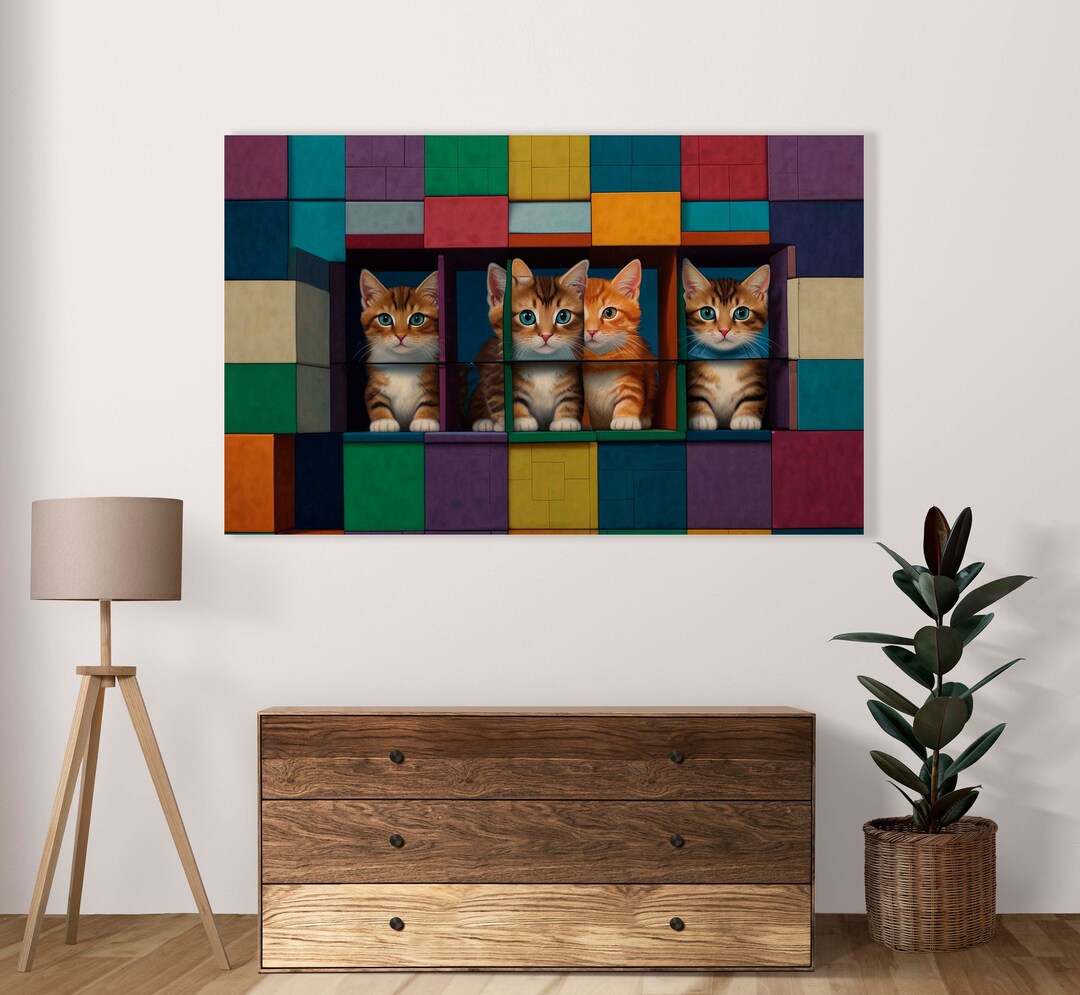 Magic Cat in Cube World Poster. Set of 1 Printable Image, Schrodinger ...
