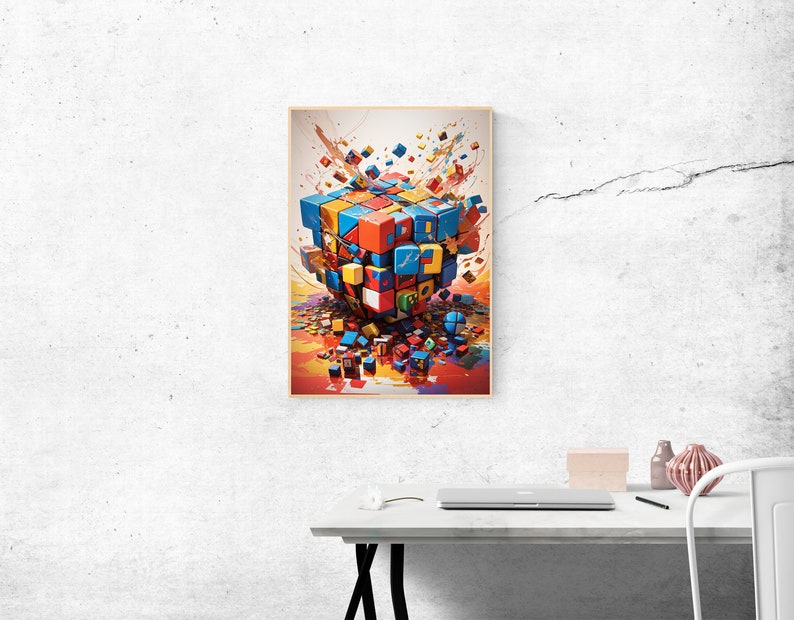 Rubik's Cube Explosion Poster, Set of 3 Printable Images, Room ...