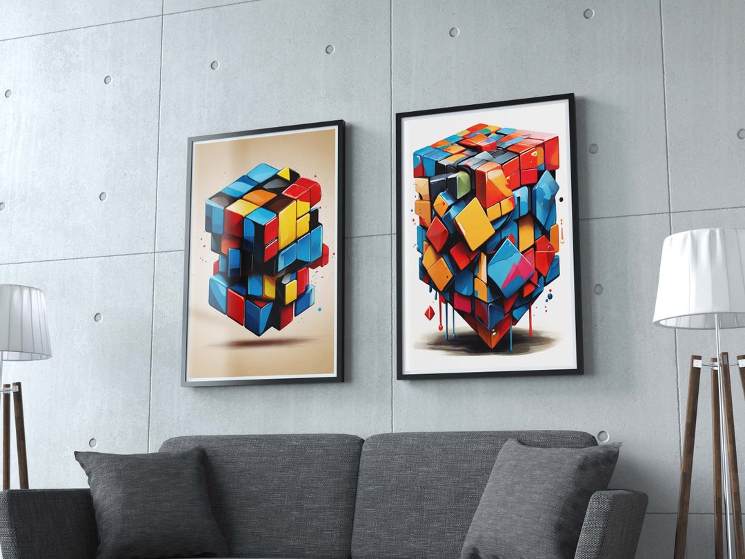 Rubik's Cube Abstract Poster, Set of 3 Printable Images, Room ...