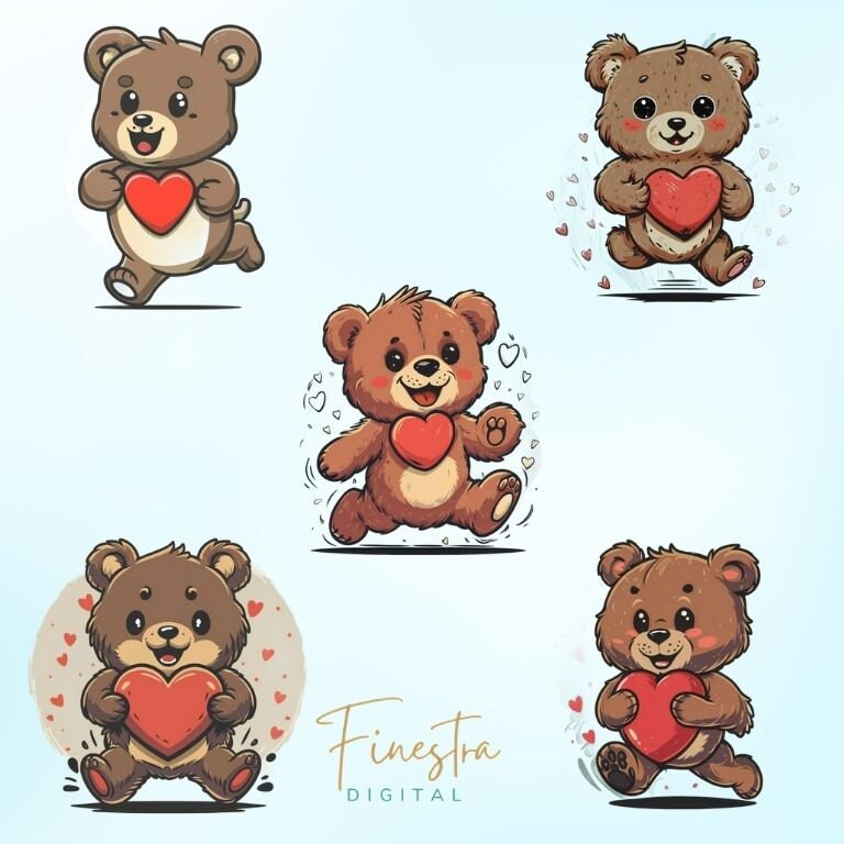 Valentine Teddy Bear Clipart. Bundle of 20 PNG San Valentine's Day ...