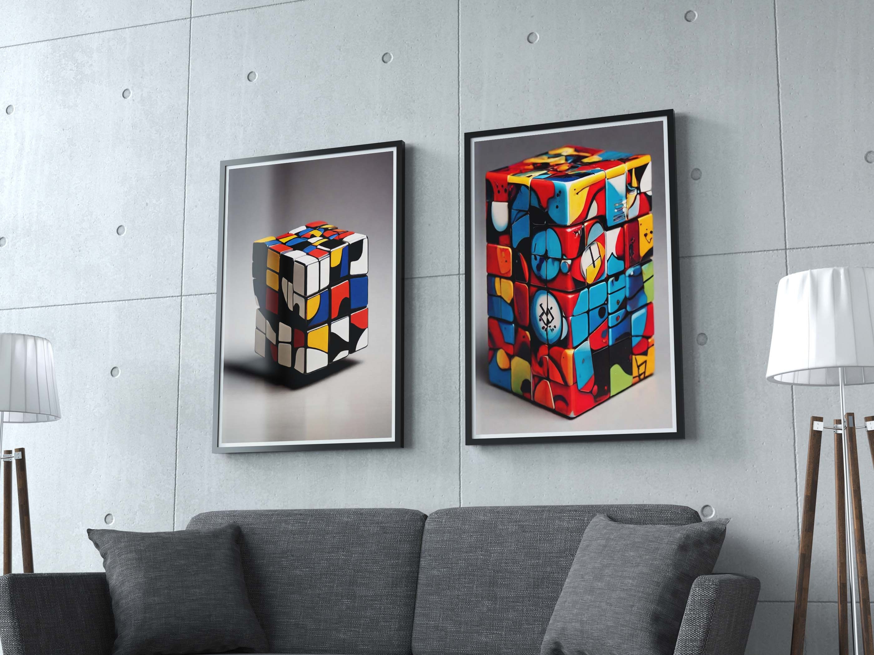 Rubik's Cube Abstract Figures Poster, Set of 3 Printable Images, Room ...