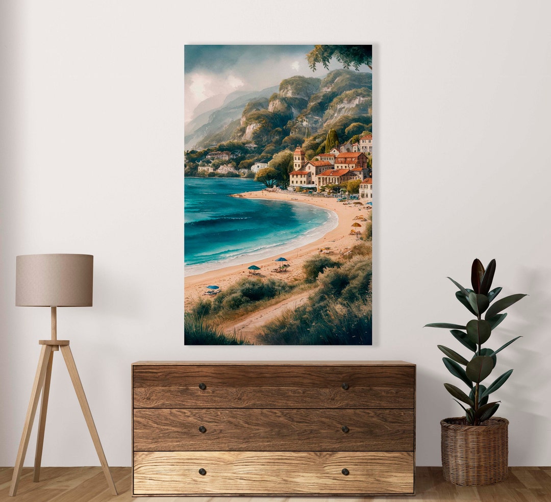 Beach Town Landscape Poster. Set of 1 JPG Image, Digital Illustration ...