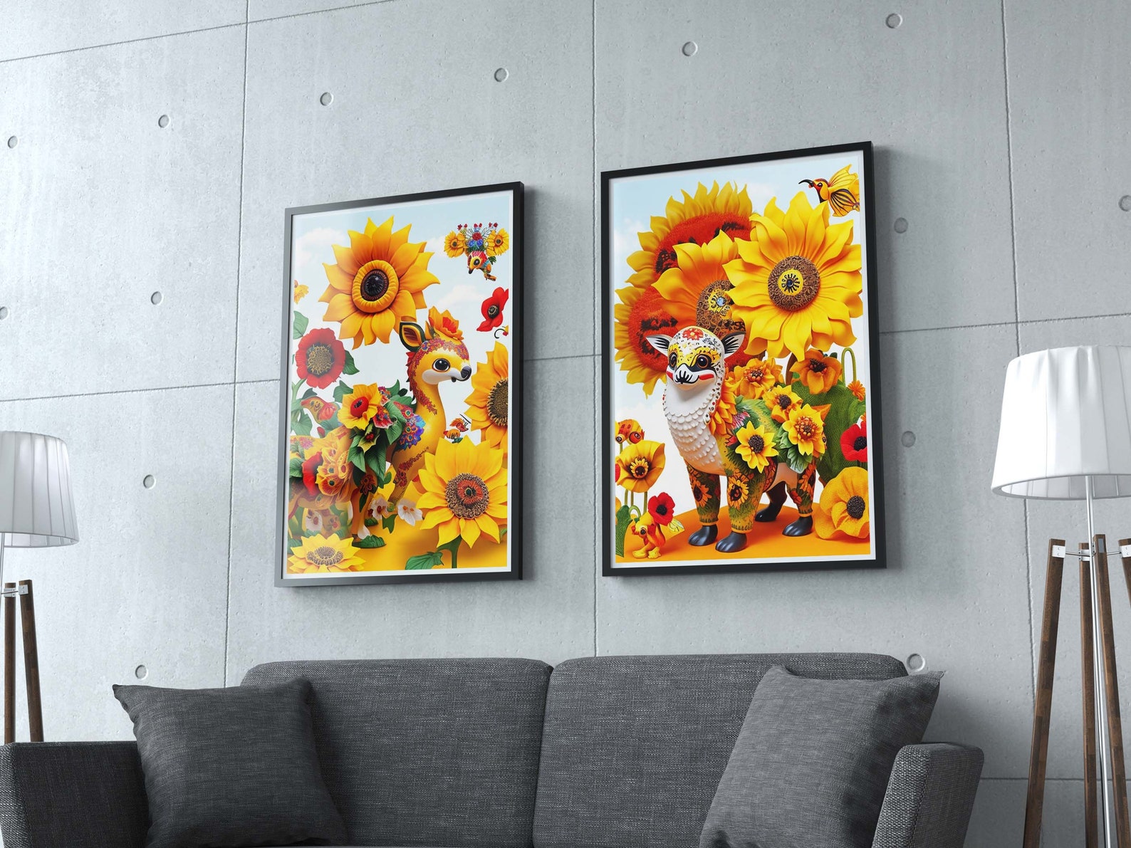 Alebrijes Animal Among Sunflowers Poster. Set of 3 Images, Wall Art ...