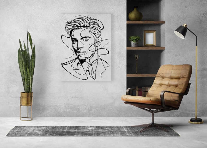 One Line Trace Man Portrait Poster. Set of 1 JPG Image, Gorgeous Man ...