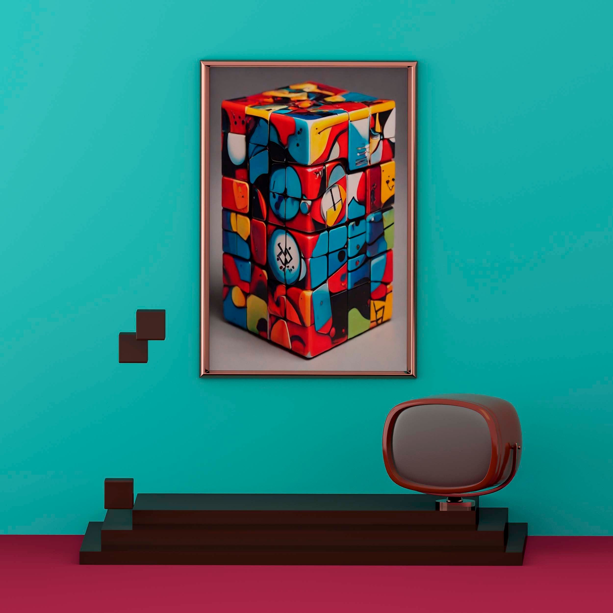 Rubik's Cube Abstract Figures Poster, Set of 3 Printable Images, Room ...