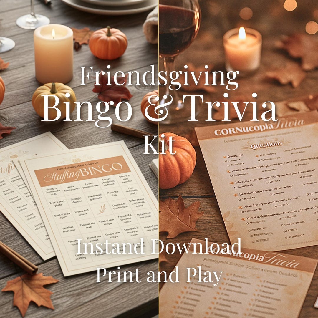 Premium Friendsgiving Game Kit | Printable Thanksgiving Bingo & Trivia ...