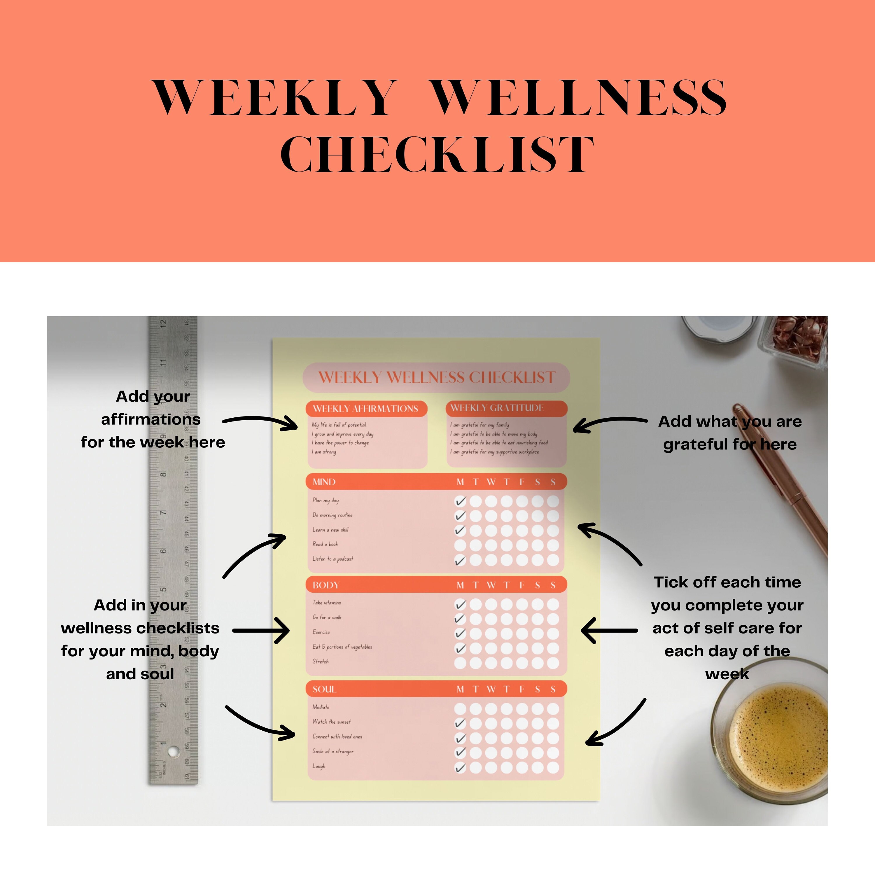 Weekly Wellness & Self-care Printable Bundle | Mind, Body, Soul ...