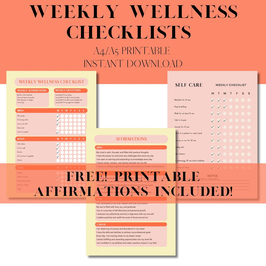 Weekly Wellness & Self-care Printable Bundle | Mind, Body, Soul ...