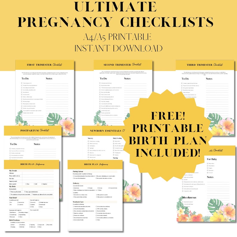 Pregnancy Checklists Bundle Printable, Pregnancy Planner, Pregnancy ...