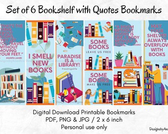 Set of 6 Printable Bookmarks for Reading Bookmarks With - Etsy