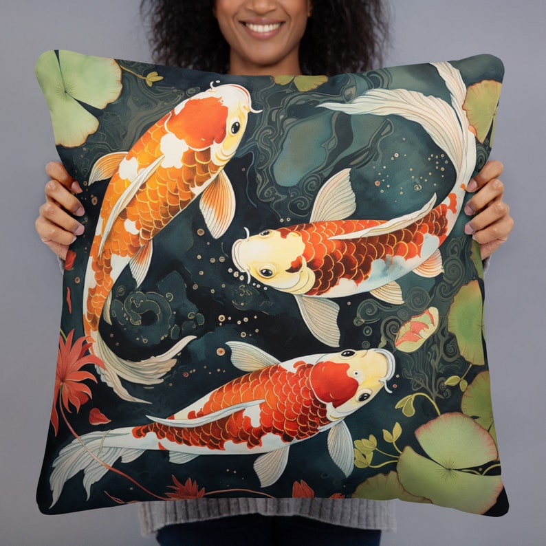 Chinoiserie Koi Fish Pillow | Feng Shui Good Luck Gift | Asian Decor ...