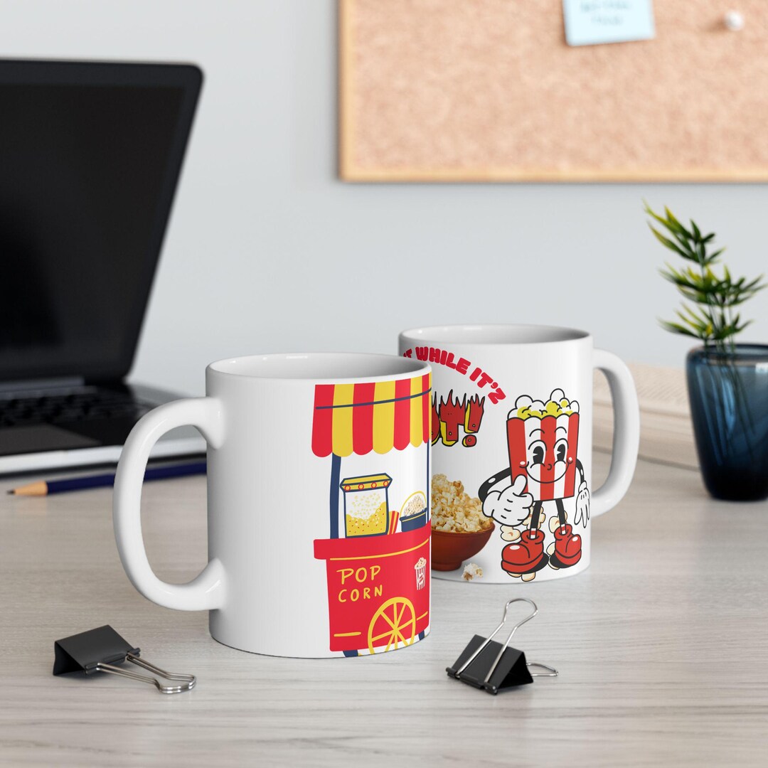 Popcorn Snack Ceramic Mug, Home Theater Decor, Movie Night Drinkware ...