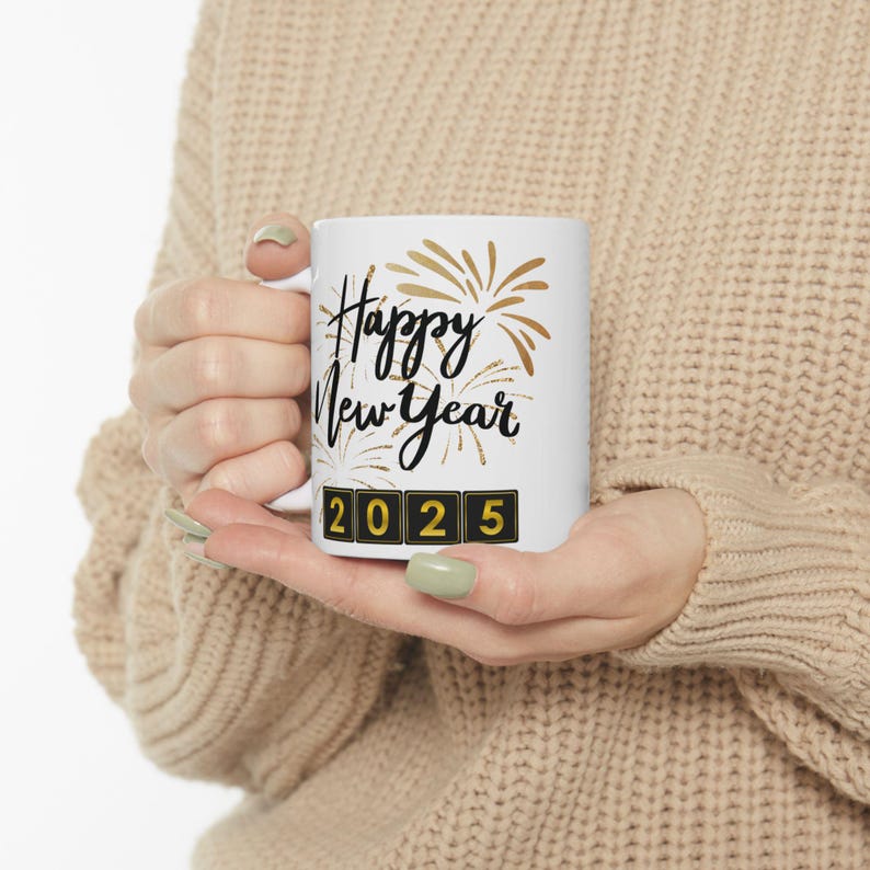Happy New Year 2025 Ceramic Mug, New Year Gift, Holiday Coffee Cup ...