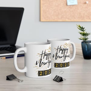 Happy New Year 2025 Ceramic Mug, New Year Gift, Holiday Coffee Cup ...
