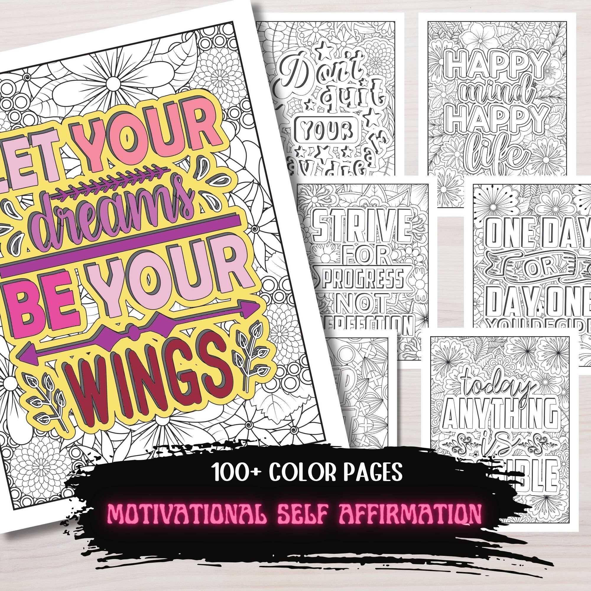 100 Motivational Word Coloring Page Self Affirmation Coloring Worksheet ...