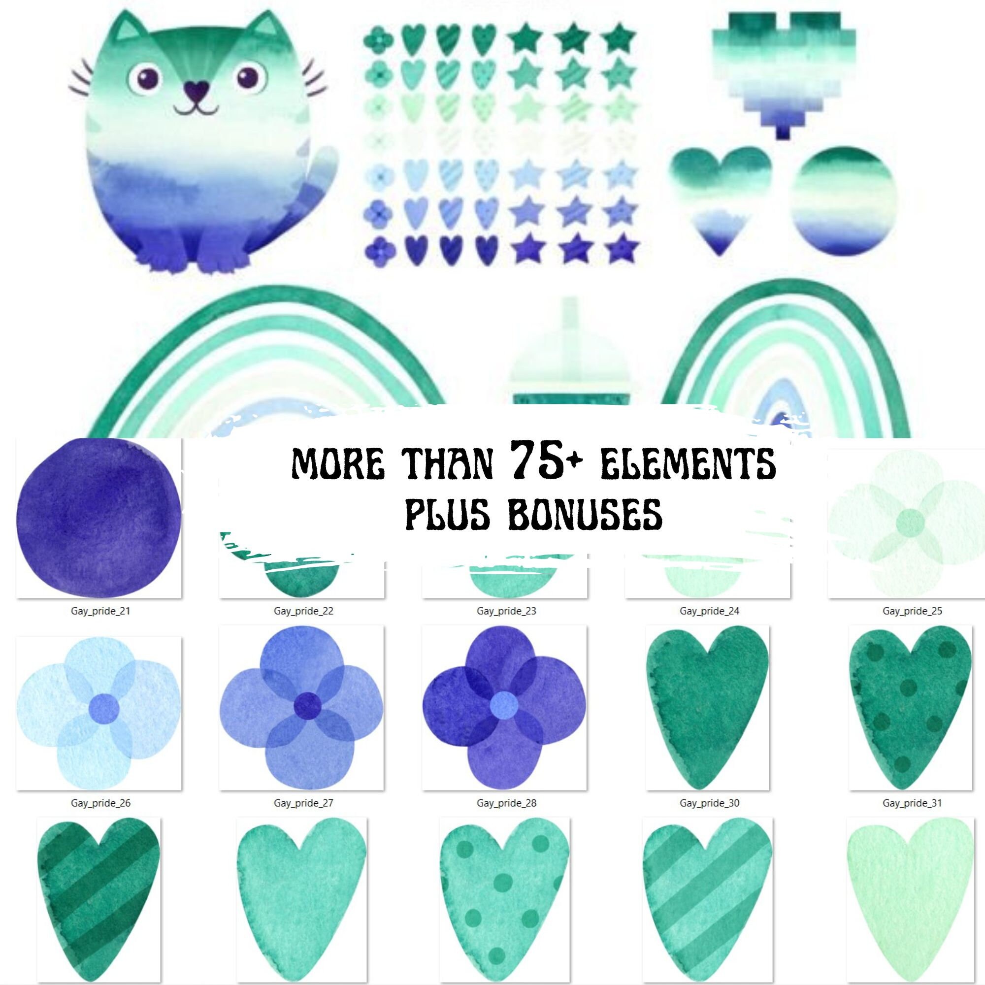 95 Pride Month Gay Watercolor Clipart Bundle Seamless Pattern LGBTQ Art ...