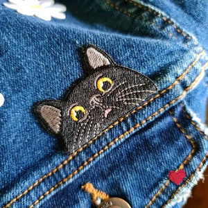 Peeking Black Cat Embroidery Patch Iron on Applique Pet Lover DIY Craft Embroidered Patch ...