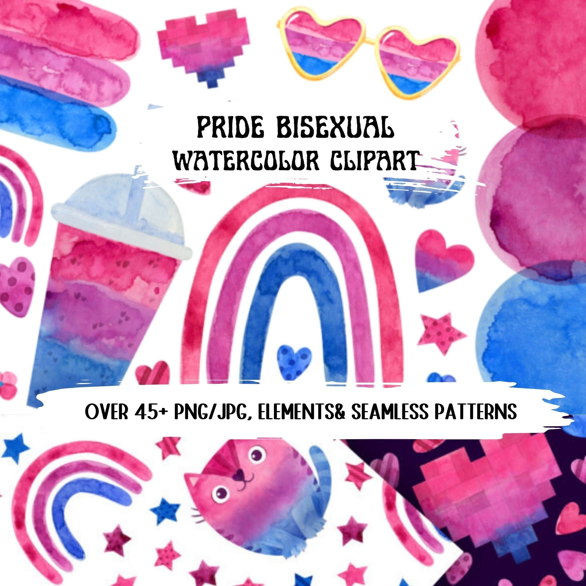 45+ Pride Bisexual Watercolor Clipart Bundle Seamless Pattern LGBTQIA ...