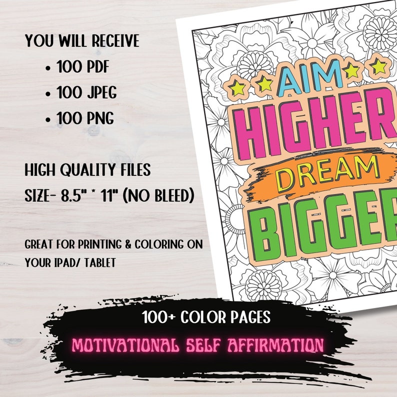 100 Motivational Word Coloring Page Self Affirmation Coloring Worksheet ...