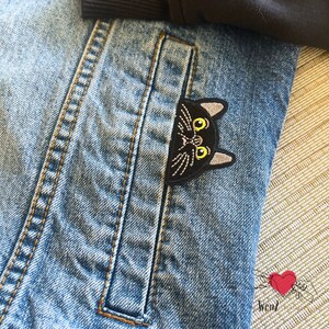 Peeking Black Cat Embroidery Patch Iron on Applique Pet Lover DIY Craft Embroidered Patch ...
