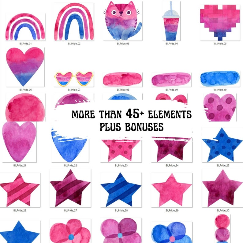 45+ Pride Bisexual Watercolor Clipart Bundle Seamless Pattern LGBTQIA ...
