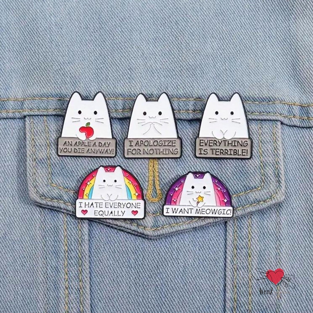 Kawaii White Cat Enamel Pin Fun Cool Cat Gift for Cat Lover Quirky ...
