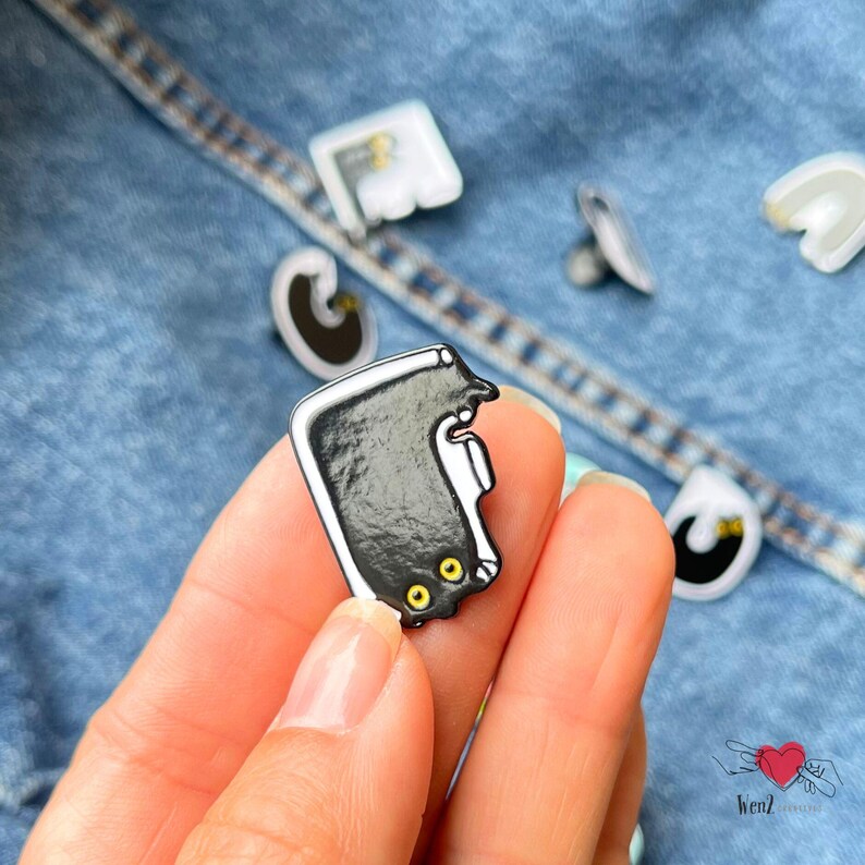 Kawaii Liquid Black Cat Lapel Pin Alphabet Initial Gift for Cat Mom Cat ...